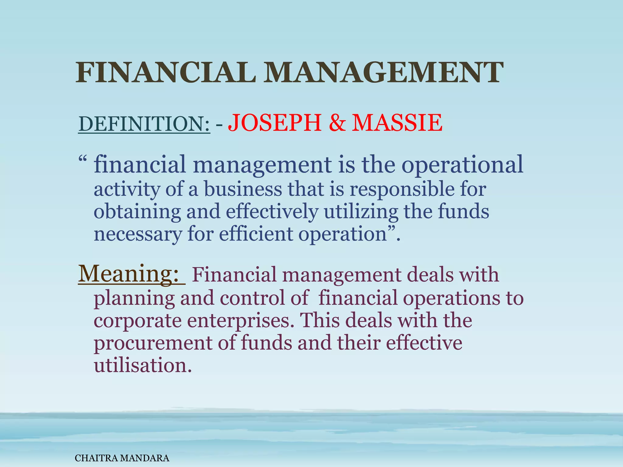 Financial Management - Chapter 1 ( B.COM BU IV semester ) | PPT