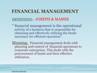 Financial Management - Chapter 1 ( B.COM BU IV semester ) | PPT