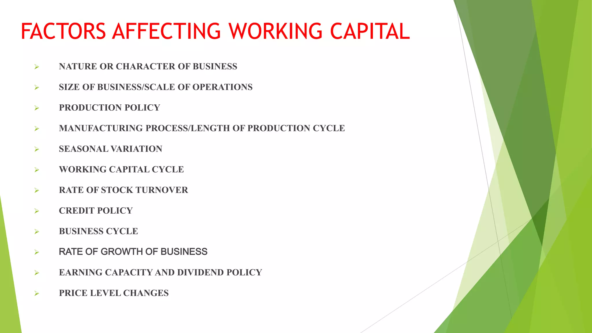 FACTORS AFFECTING WORKING CAPITAL | PPTX
