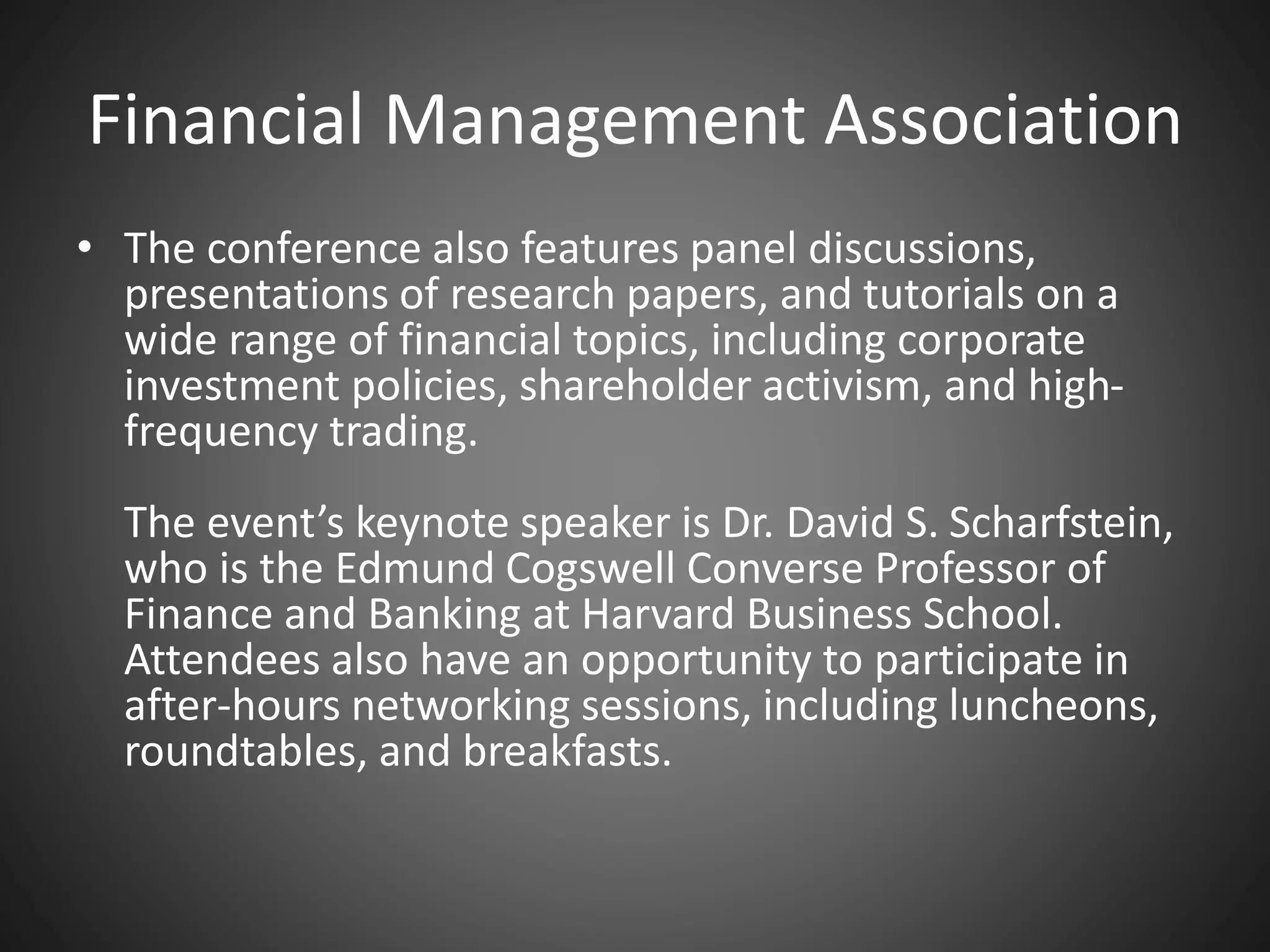 Financial Management Association International Hosts Annual Conference ...