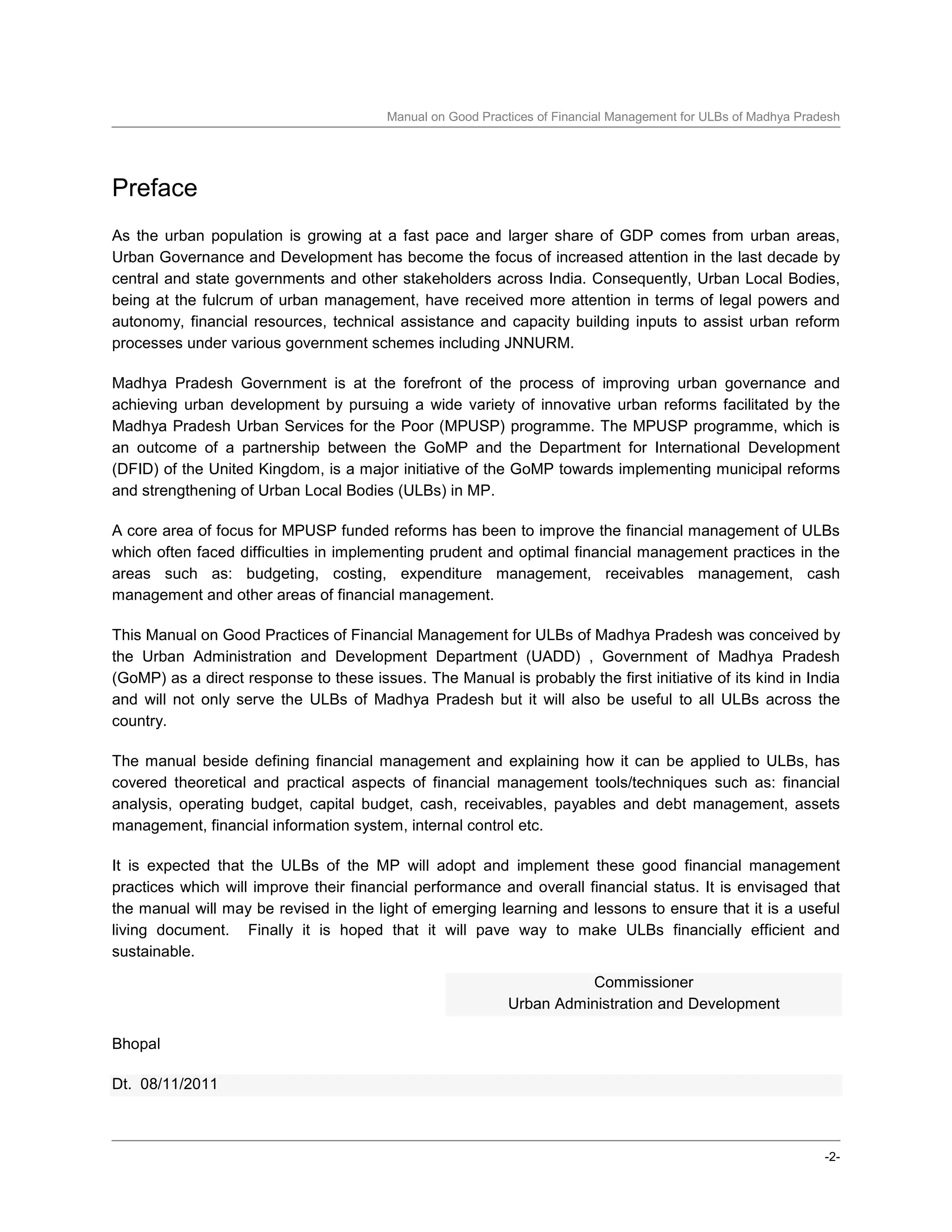 Financial Management Manual for ULBs of M.P.- English | PDF