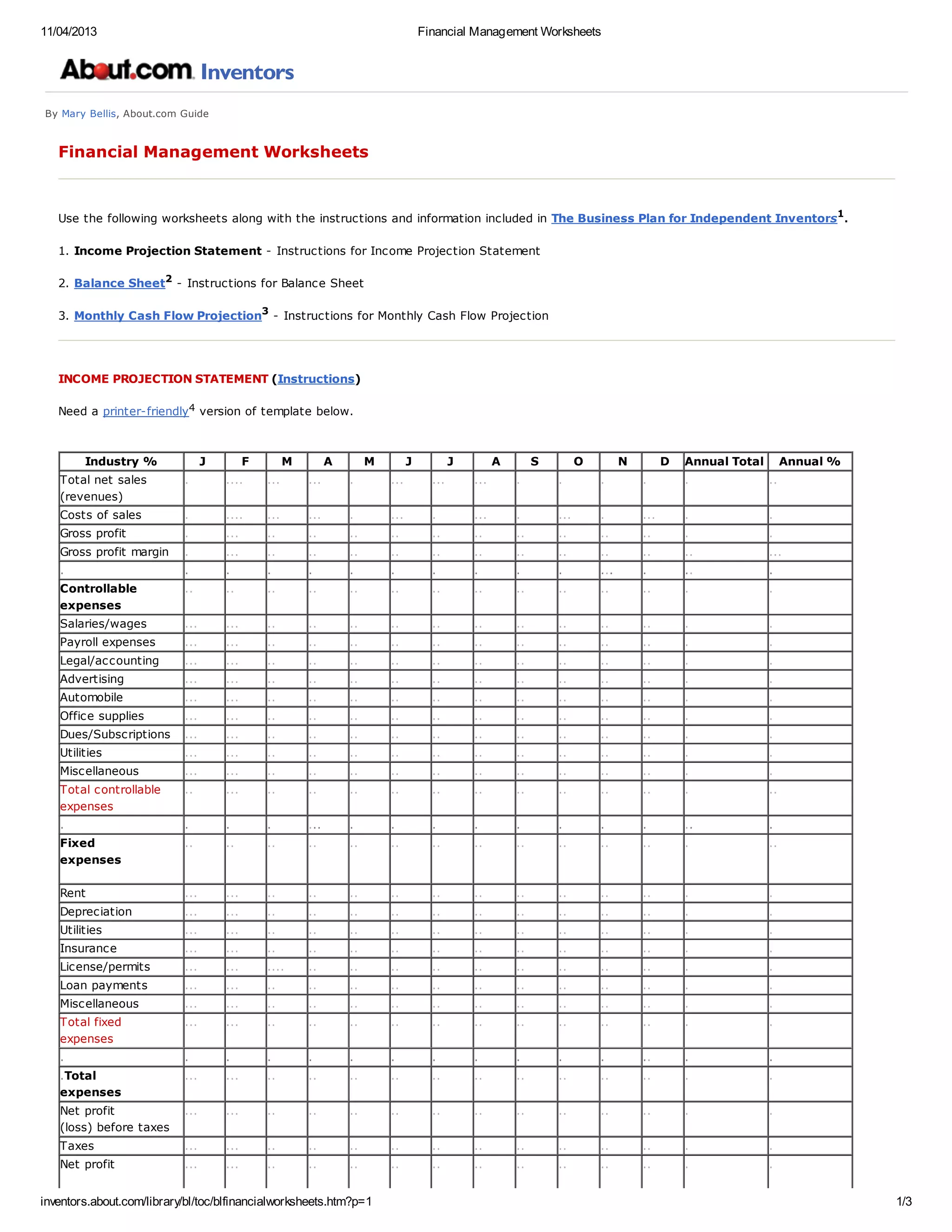 Financial management worksheets | PDF