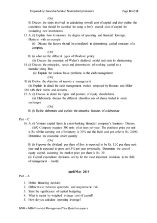 Financial management year Question paper 2020 update | DOCX