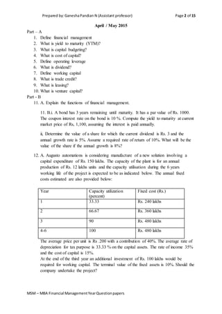 Financial management year Question paper 2020 update | DOCX