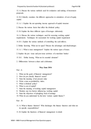 Financial management year Question paper 2020 update | DOCX