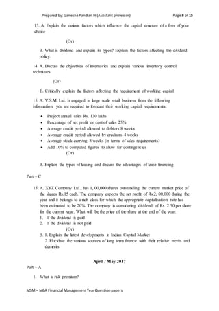 Financial management year Question paper 2020 update | DOCX