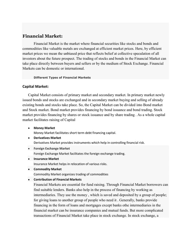 Role of Financial mark | PDF