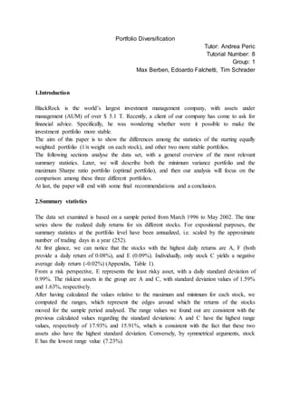 Portfolio optimization project | PDF