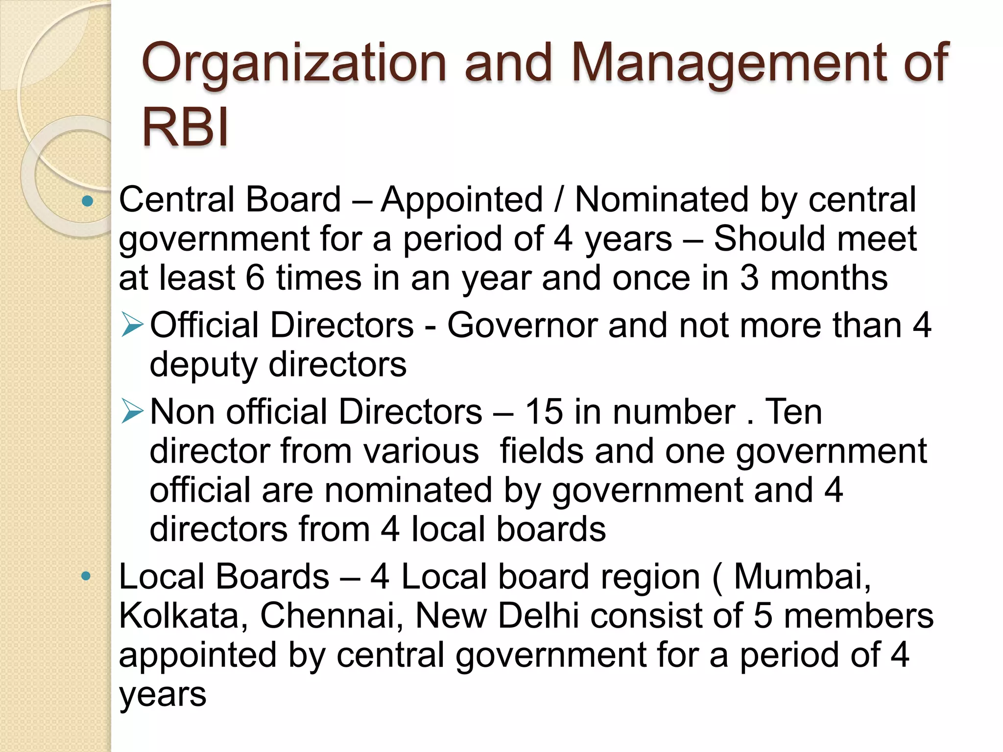 Reserve Bank Of India : Role ,Functions Structure and Management | PPTX