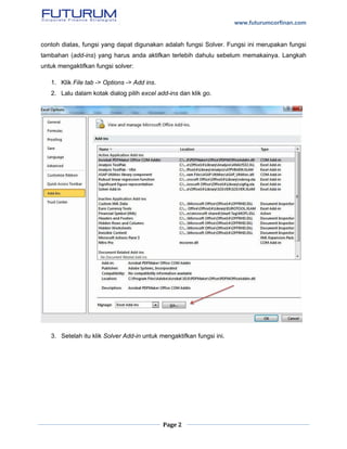 Pemanfaatan fungsi solver dalam excel untuk kasus optimalisasi | PDF