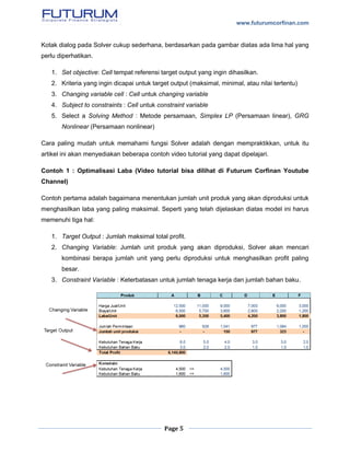 Pemanfaatan fungsi solver dalam excel untuk kasus optimalisasi | PDF