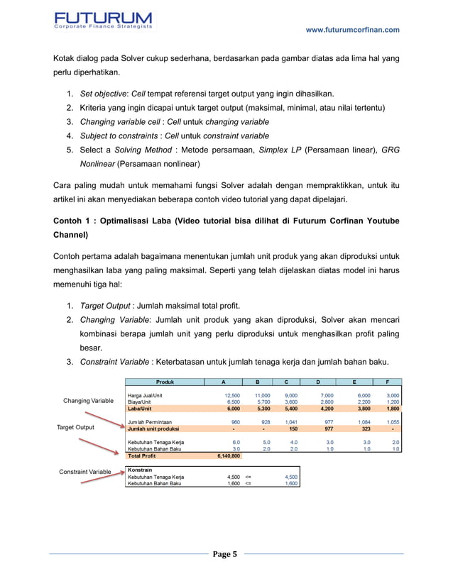 Pemanfaatan fungsi solver dalam excel untuk kasus optimalisasi | PDF