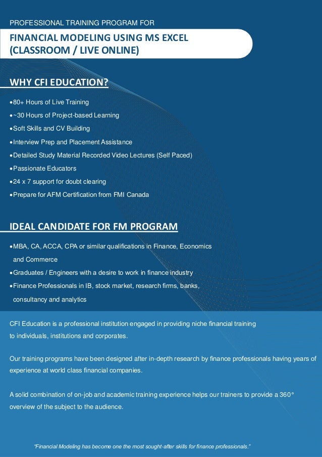 Financial Modeling Course In India (CFI FM Course Brochure) | PDF