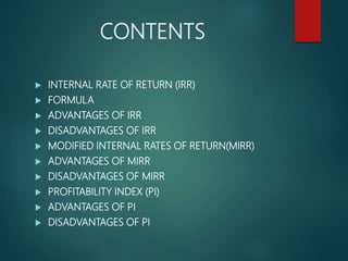 Financial modelling: IRR, MIRR ND PI | PPTX