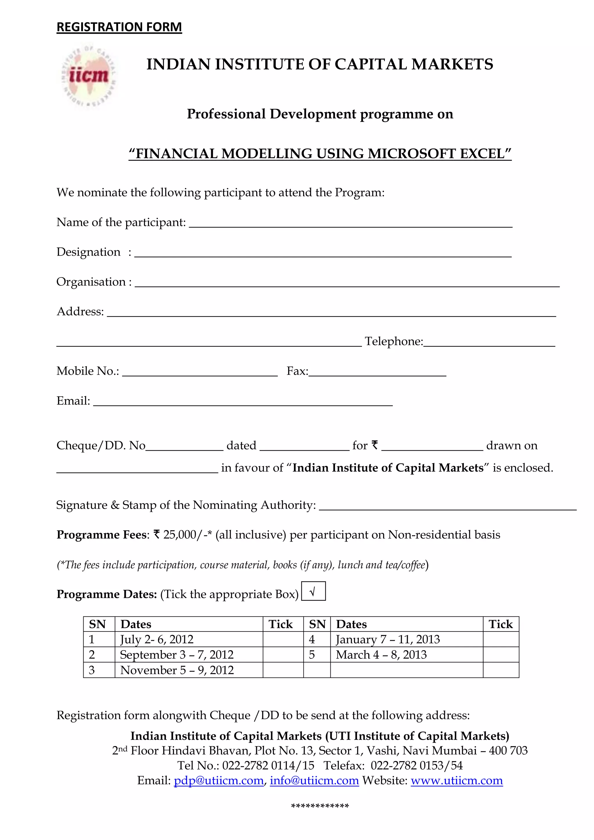 Professional Programme On Financial Modelling Using Microsoft Excel Pdf