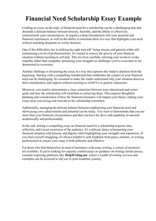 Financial Need Scholarship Essay Example | PDF
