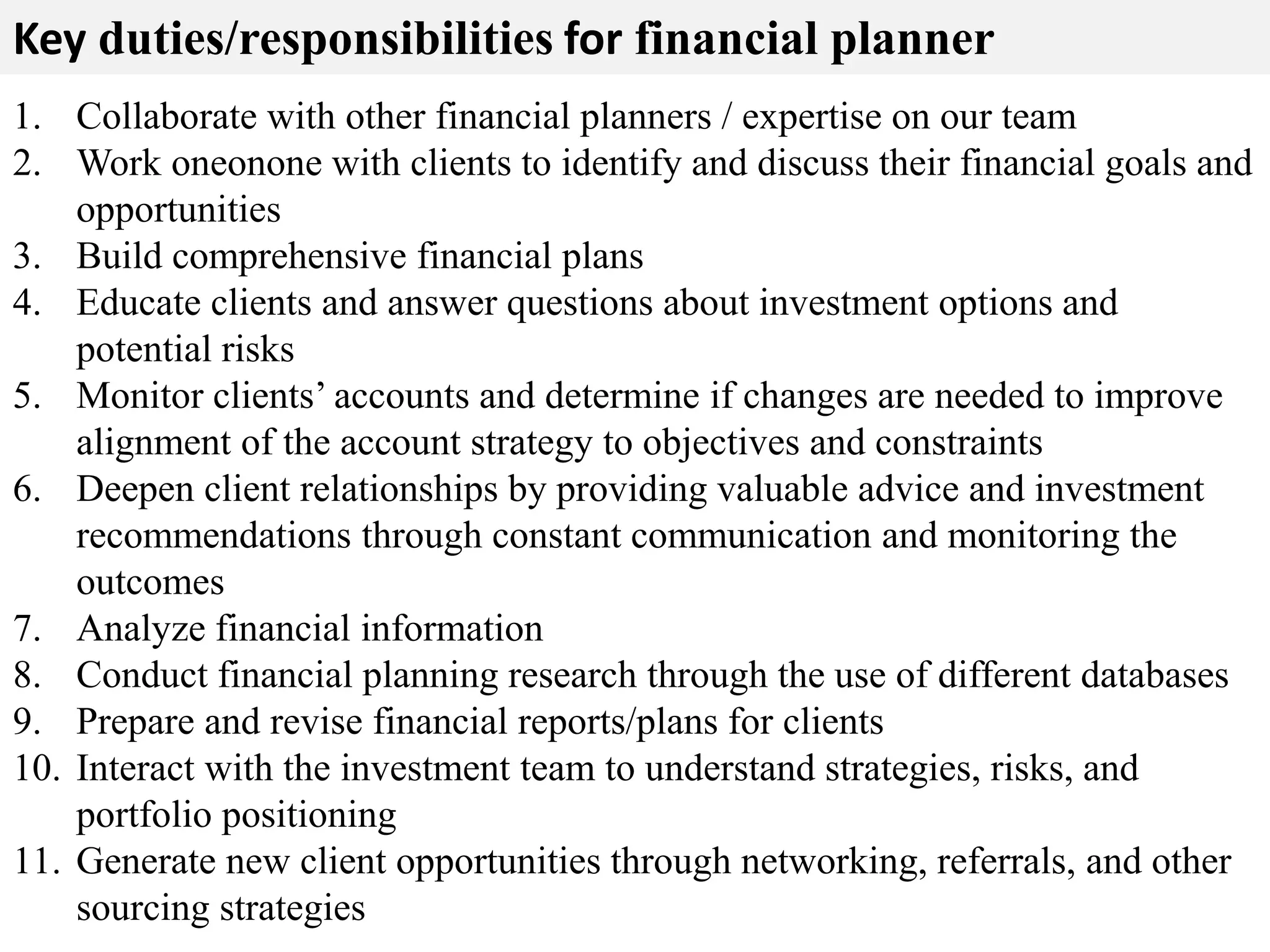 Financial planner job description | PPT