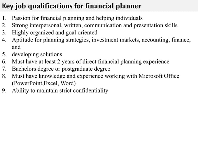 Financial planner job description | PPT
