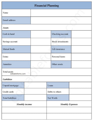 Financial Planning Fillable PDF Templates | PDF