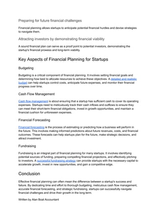Financial Planning for Startups - Alan Boal Accountant | PDF