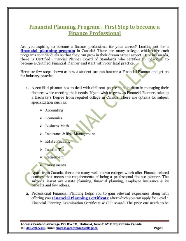 Financial Planning Program - First Step to become a Finance Professional