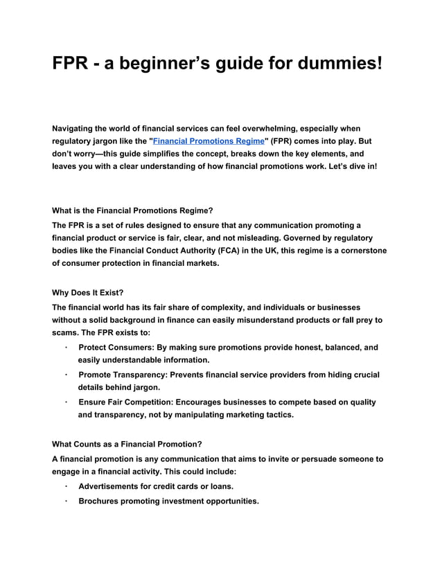 FPR - a beginner’s guide for dummies! - Archax | PDF