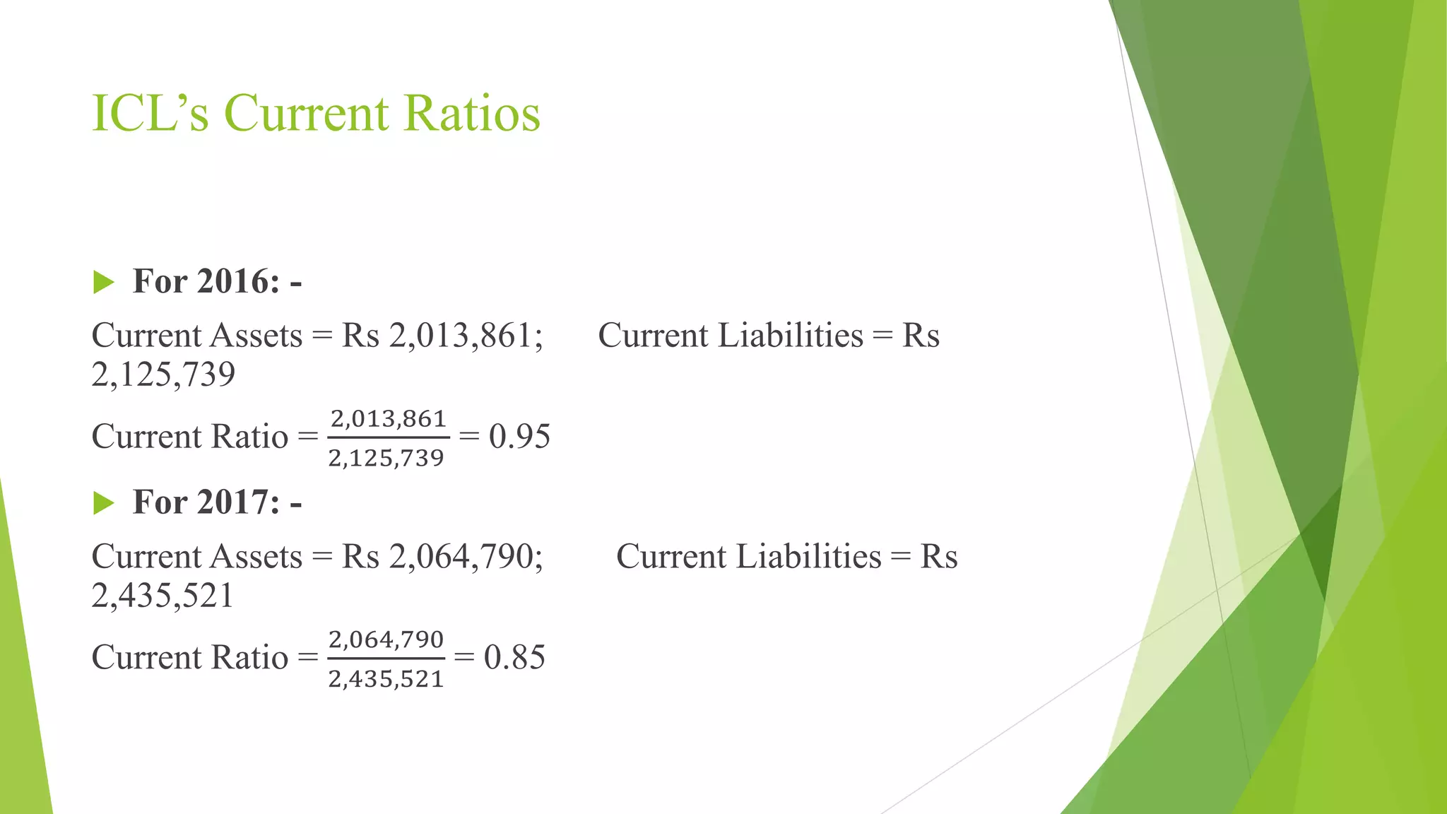Financial ratios (with example of ICI) | PPTX