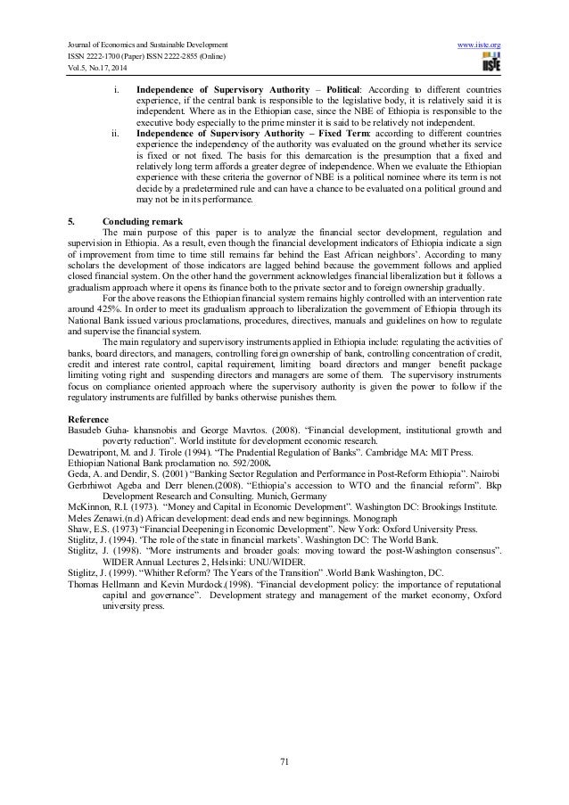 Financial regulation and supervision in ethiopia