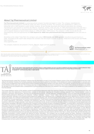 Financial report 2011 taj pharmaceuticals group | PDF | Pharmaceutical ...