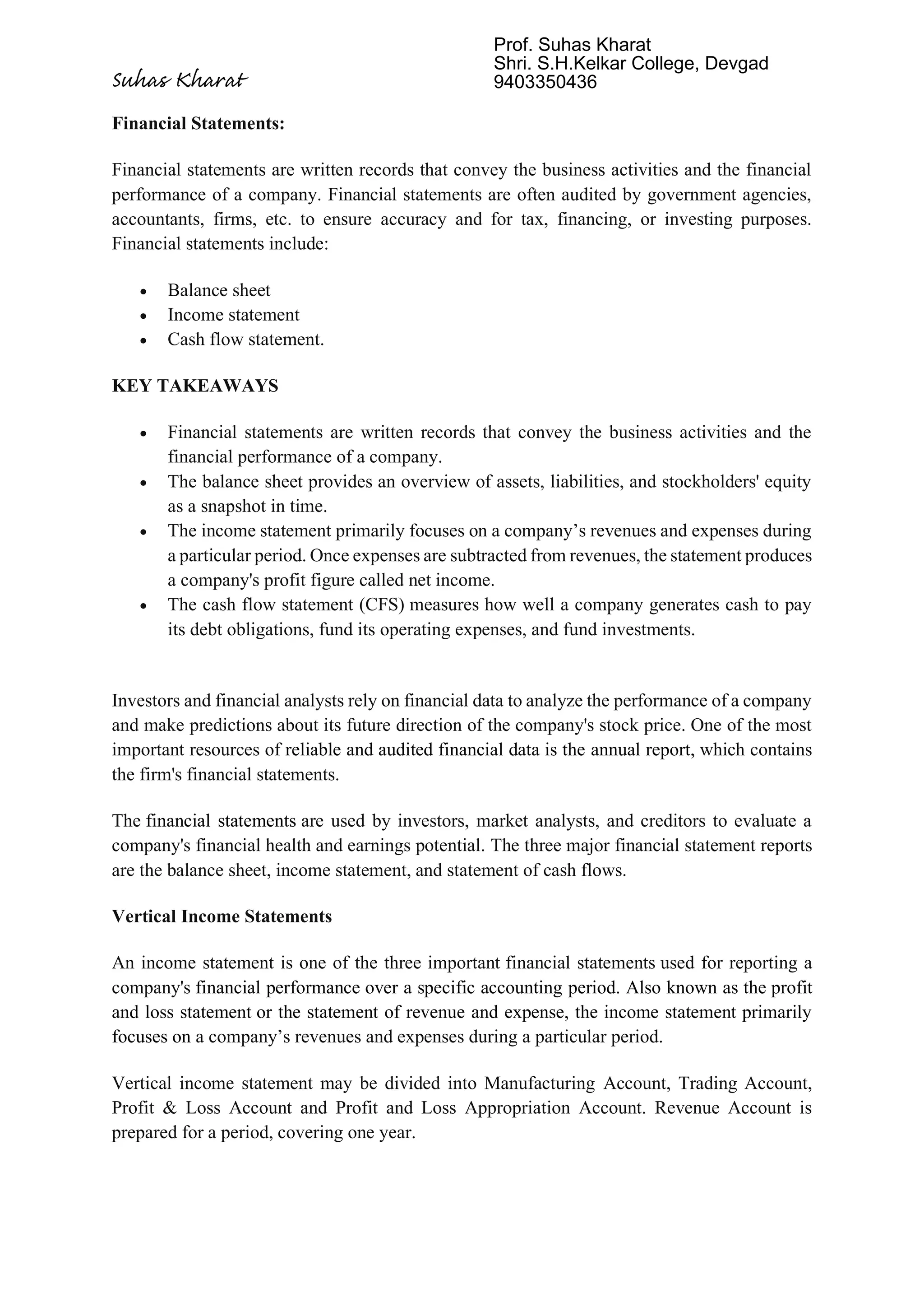 Financial Statements and includes key takeaways | PDF