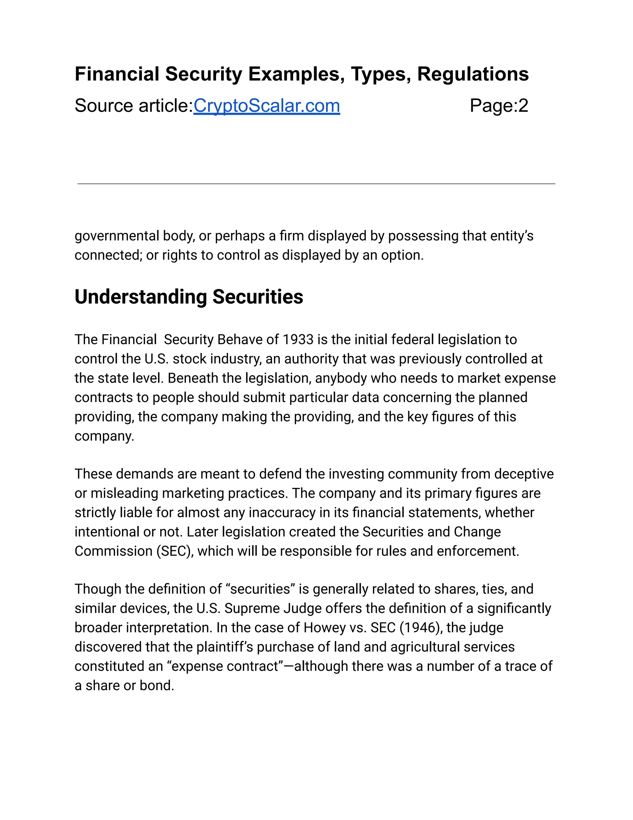 Financial Security Examples, Types, Regulations | PDF | Stocks and ...