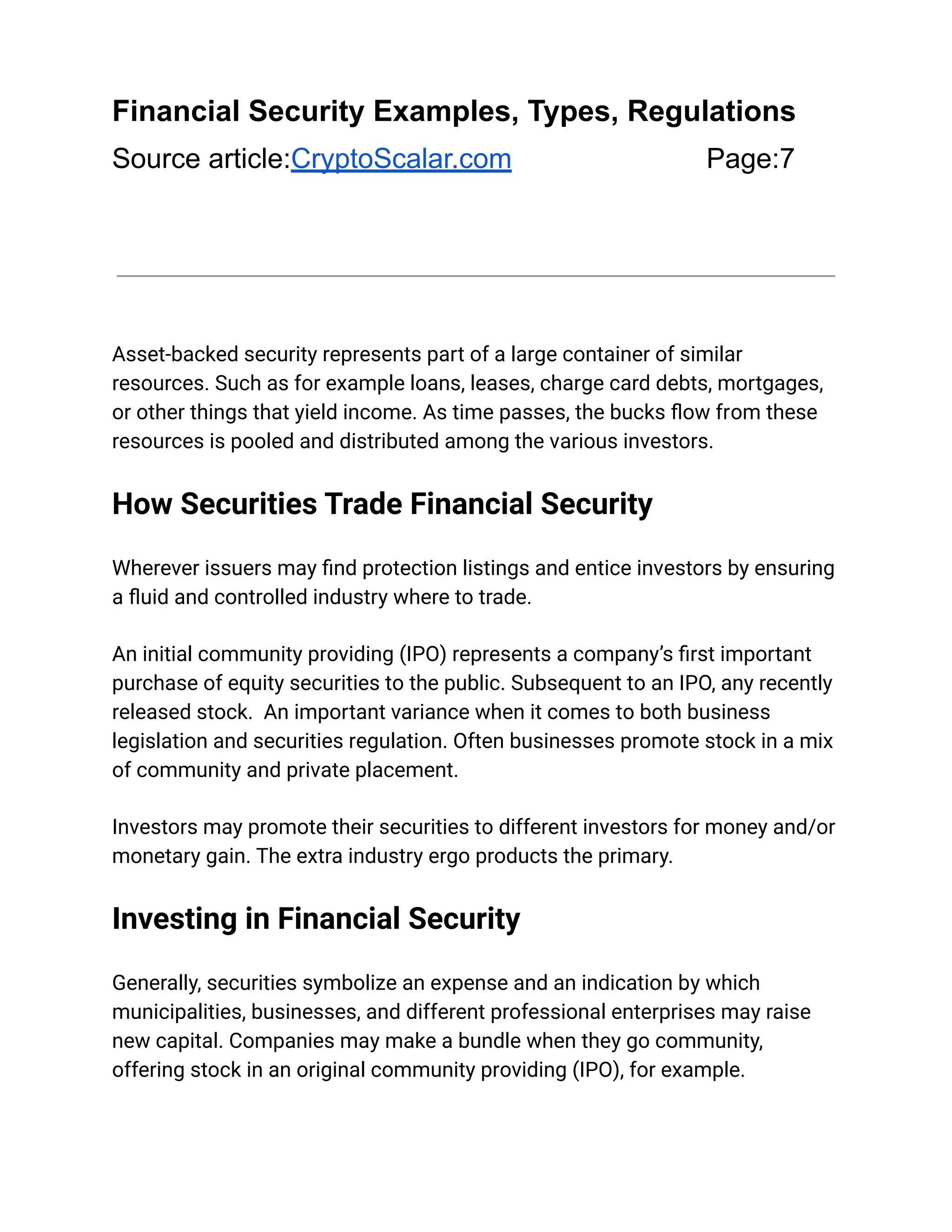 Financial Security Examples, Types, Regulations | PDF | Stocks and ...