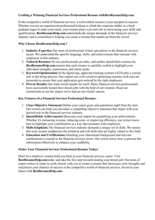 Financial Services Professional Resume. Crafting a | PDF
