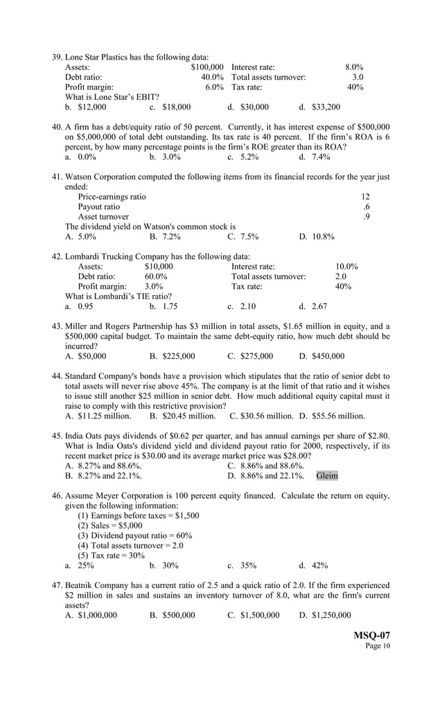 Financial_statement_analysis_Test_and_Answers | DOC | Stocks and Bonds ...