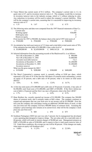 Financial_statement_analysis_Test_and_Answers | DOC | Stocks and Bonds ...