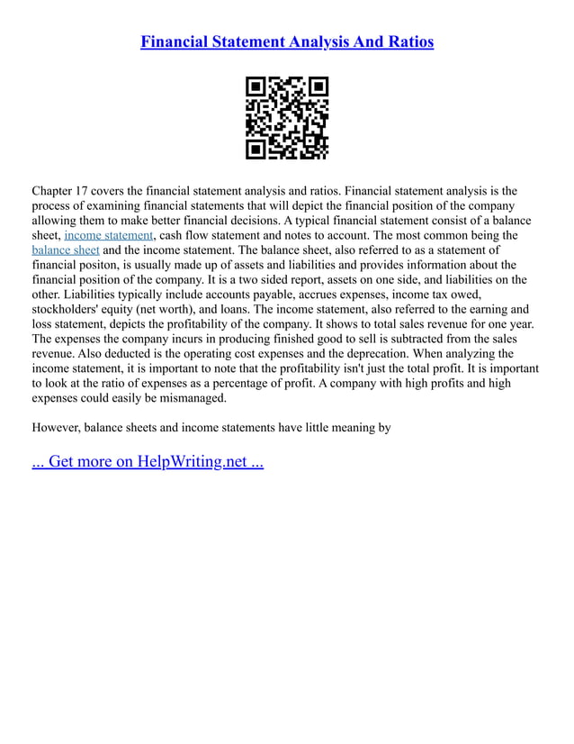 Financial Statement Analysis And Ratios | PDF