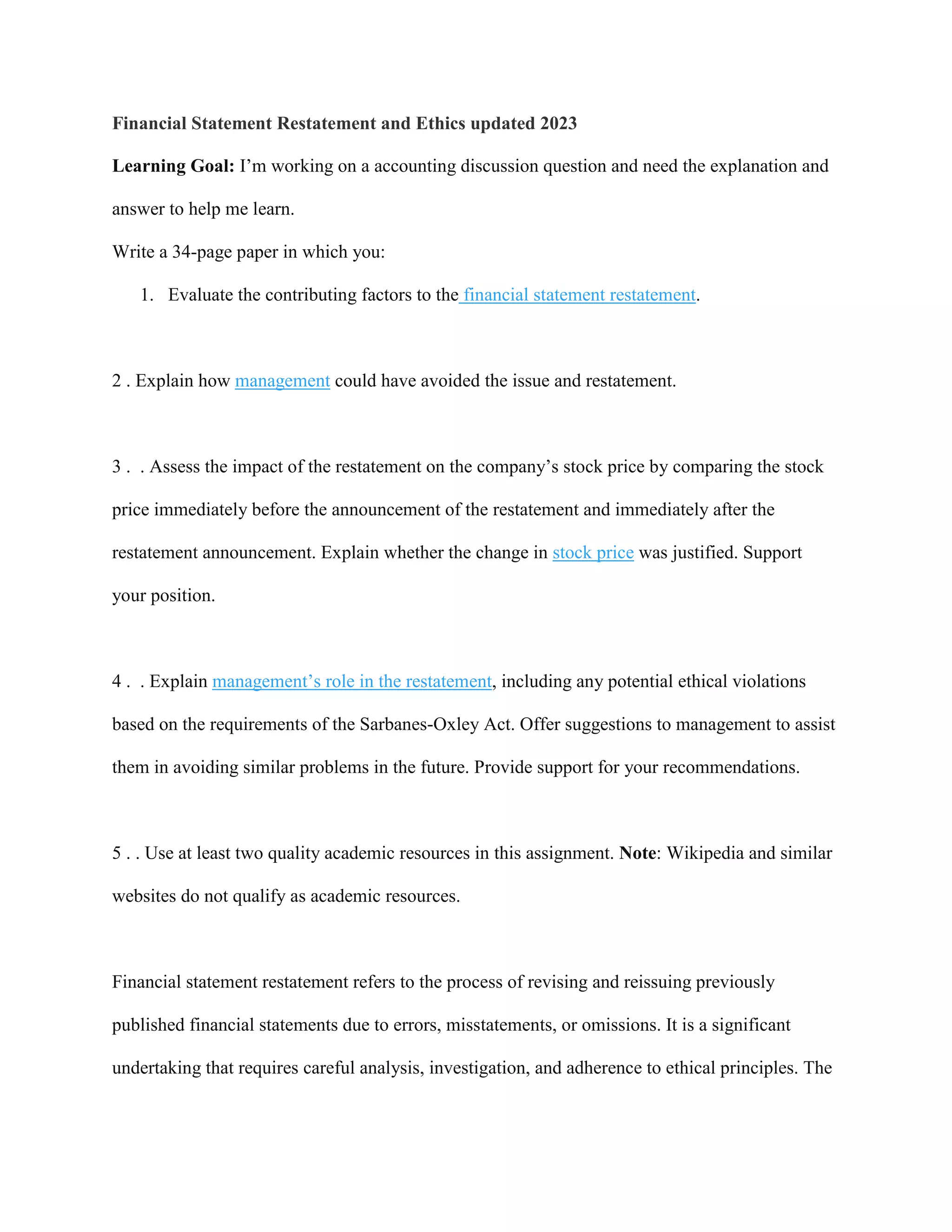 Financial Statement Restatement and Ethics updated 2023 doc17.docx
