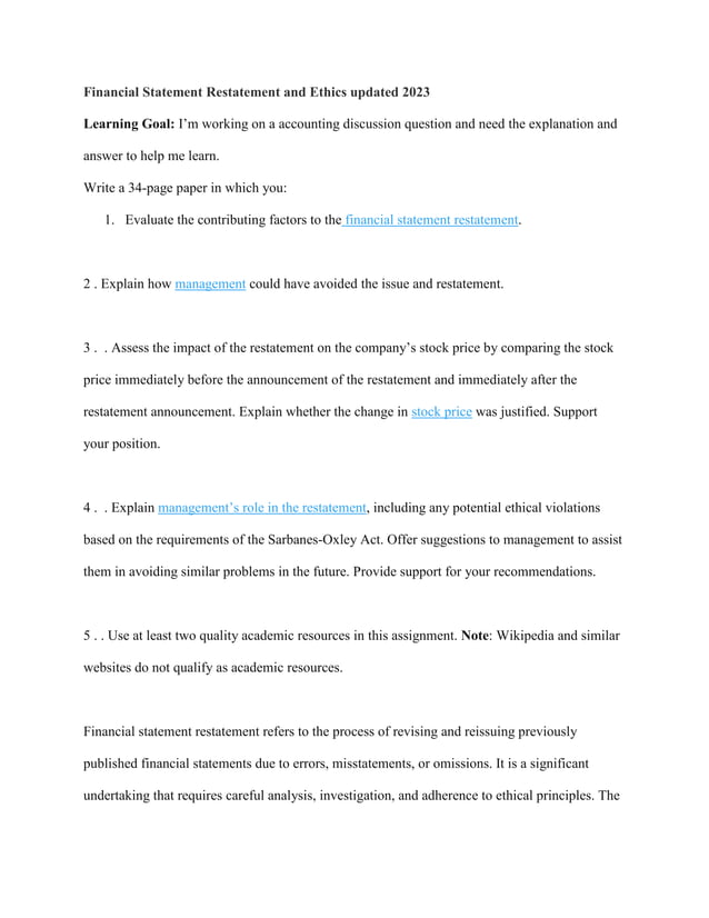 Financial Statement Restatement and Ethics updated 2023 doc17.docx