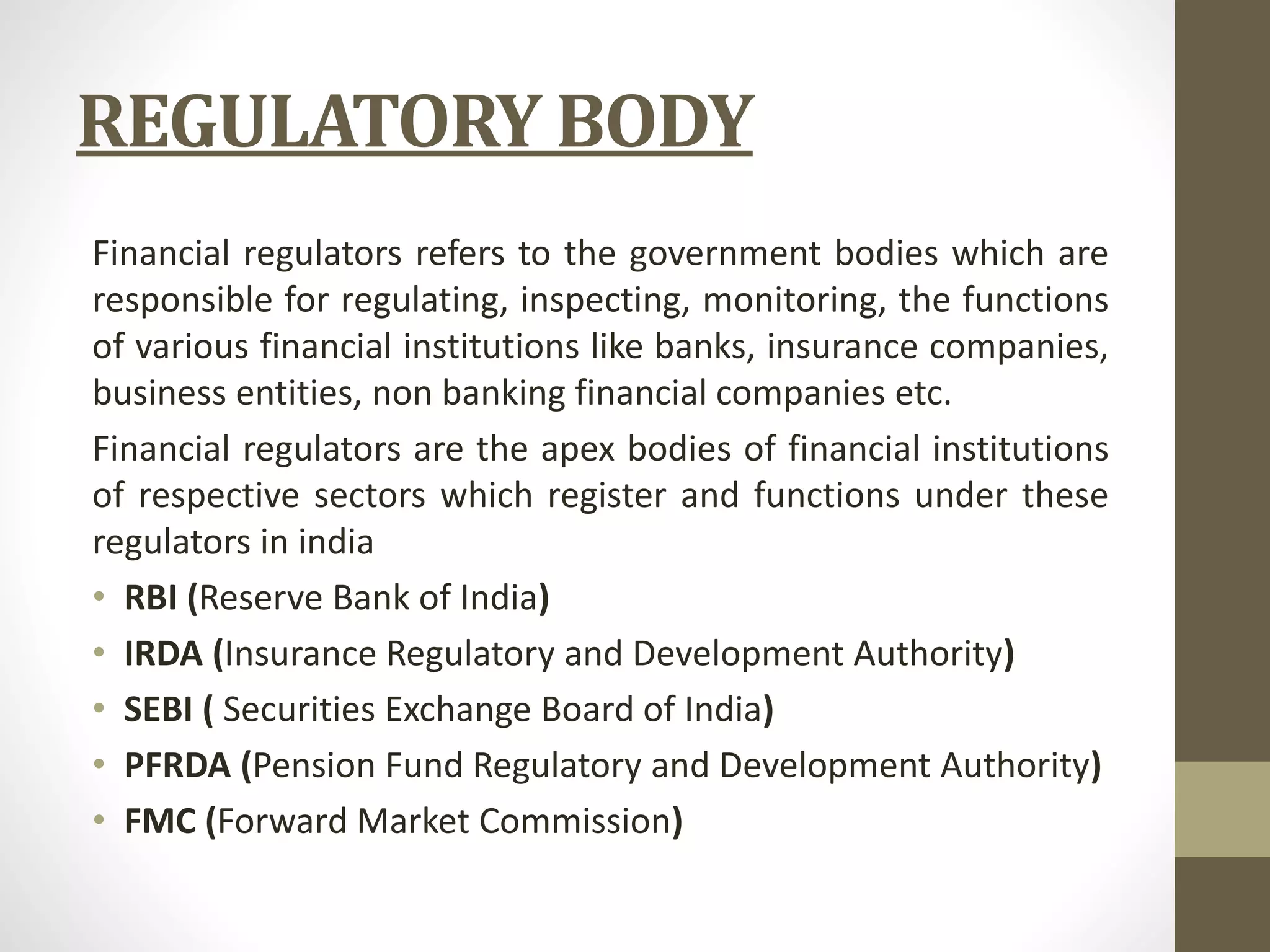 Financial system components and regulatory body | PPTX