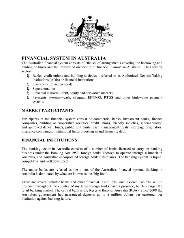 Financial system in Australia | PDF