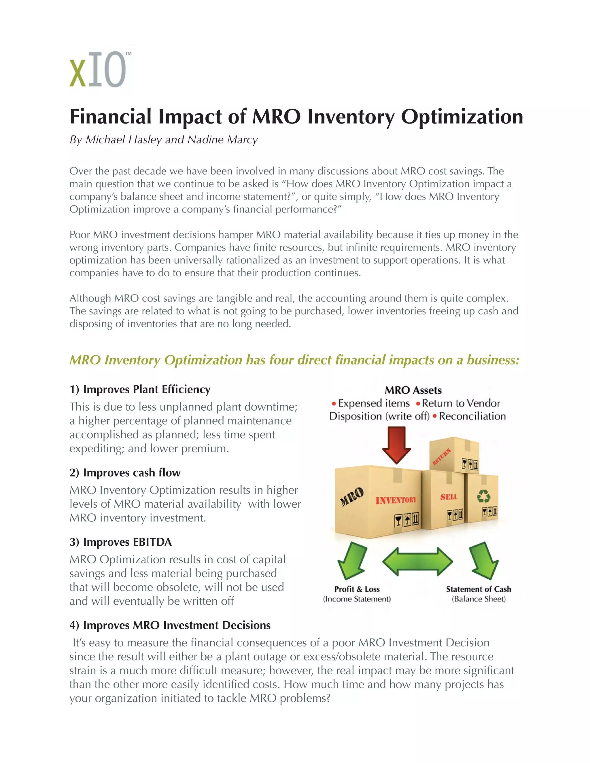 Financial Impact of MRO Inventory Optimization | PDF