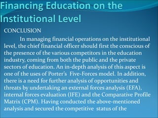 Financing education on the institutional level | PPT