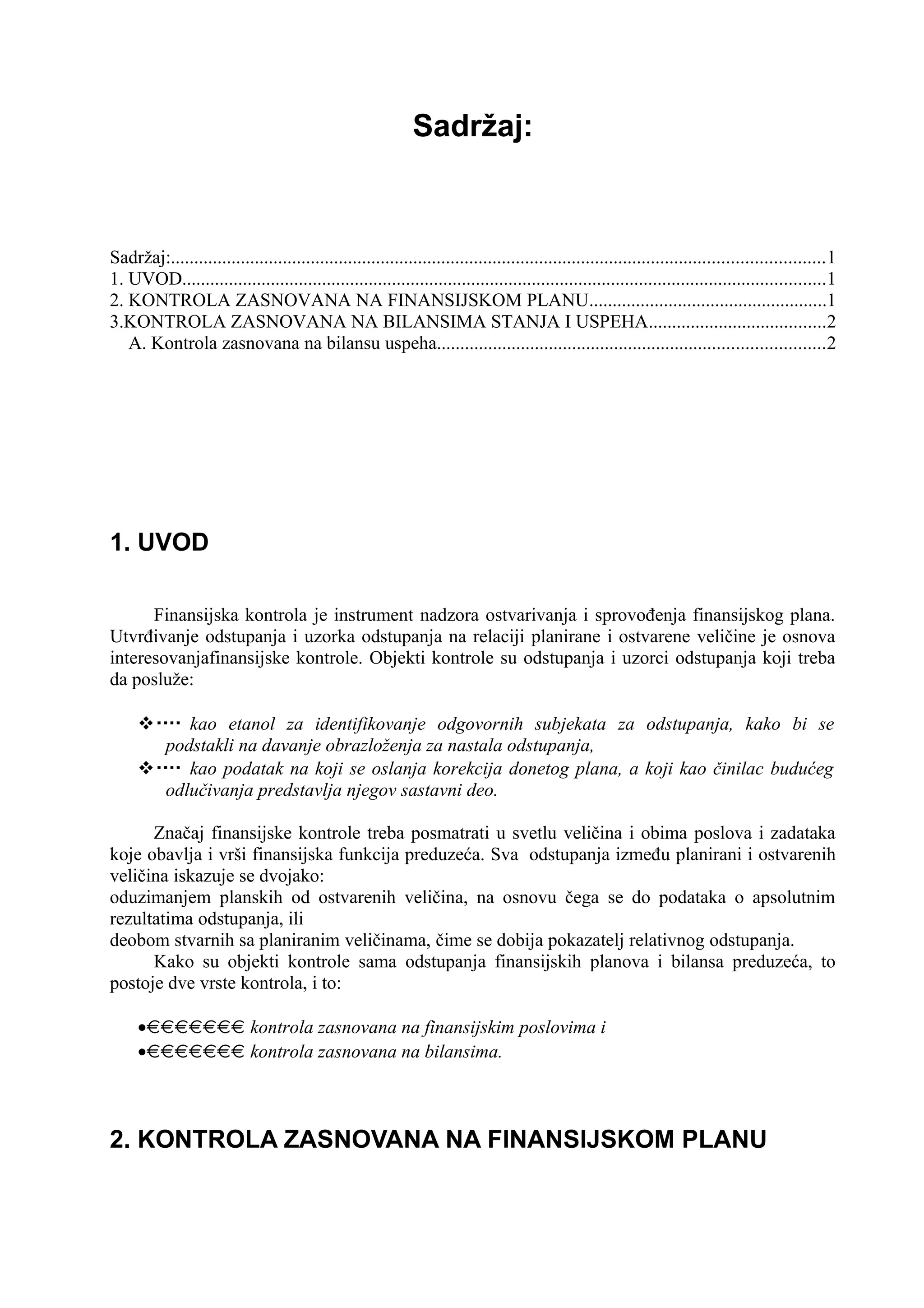 Finansijska kontrola iz predmeta finansijski menadzment | PDF