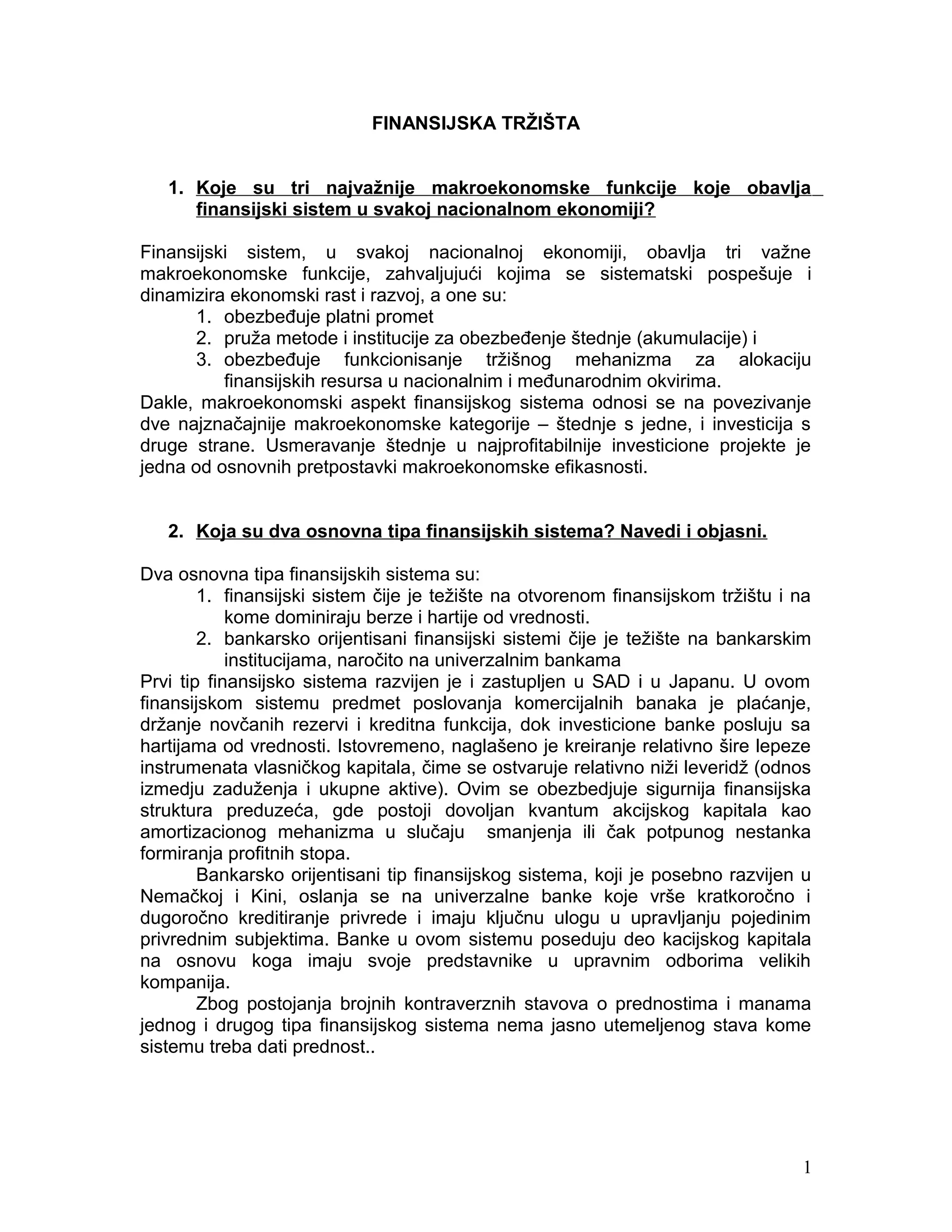 Finansijska trzista pitanja i odgovori | DOC