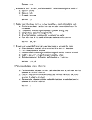 Finante internationale teste grila | DOCX