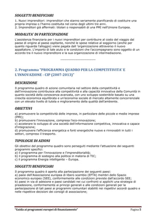 Finanziamenti europei - Guida ai principali programmi comunitari 2011 | PDF