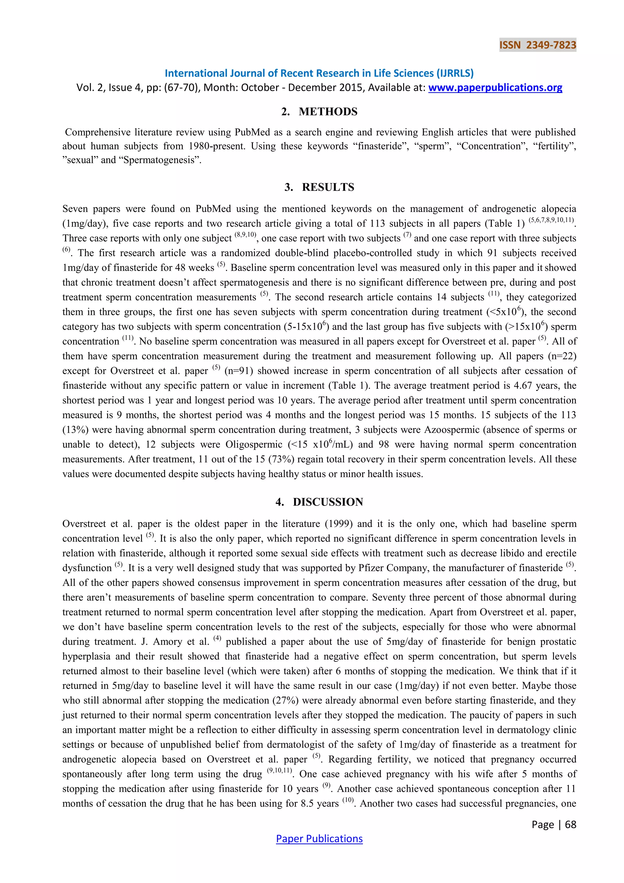 Finasteride and sperm concentration review article | PDF