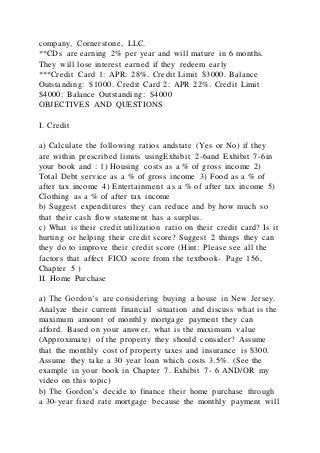 FINC 209 PERSONAL FINANCE CASE STUDYOverviewThis case study requ | PDF