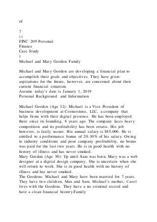 FINC 209 PERSONAL FINANCE CASE STUDYOverviewThis case study requ | DOCX
