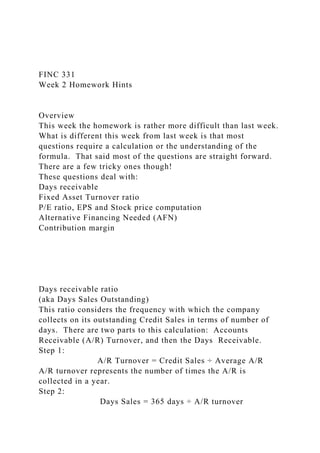 FINC 331Week 2 Homework HintsOverviewThis week the hom.docx
